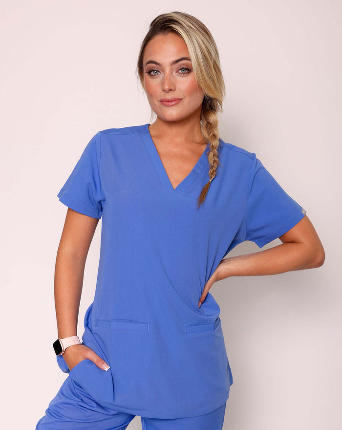 Ari Women's Long Length Scrub Top | Ciel Blue