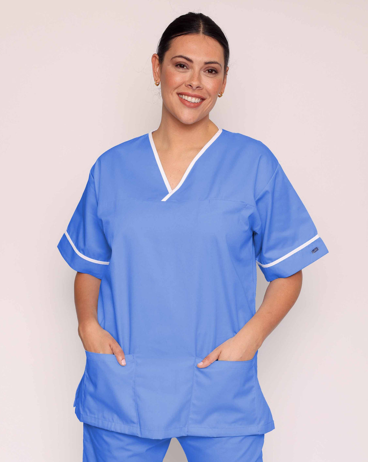 Casey Unisex Smart Scrub Tunic | Hospital Blue & White