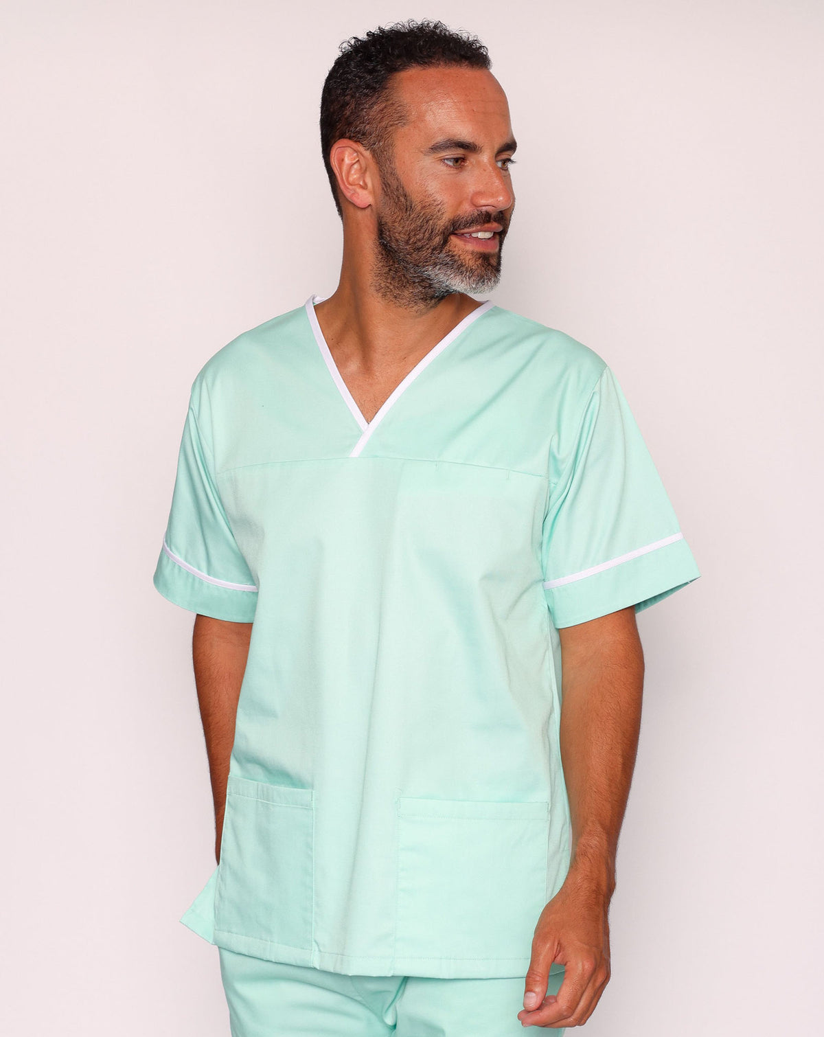 Casey Unisex Smart Scrub Tunic | Eau De Nil & White