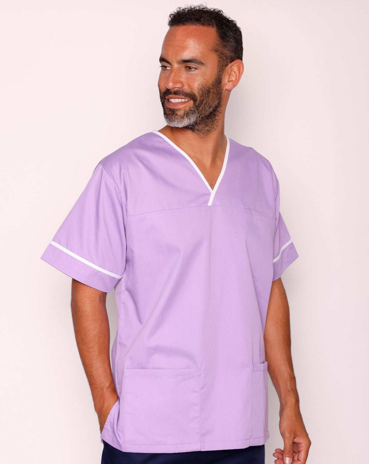 Casey Unisex Smart Scrub Tunic | Lilac & White