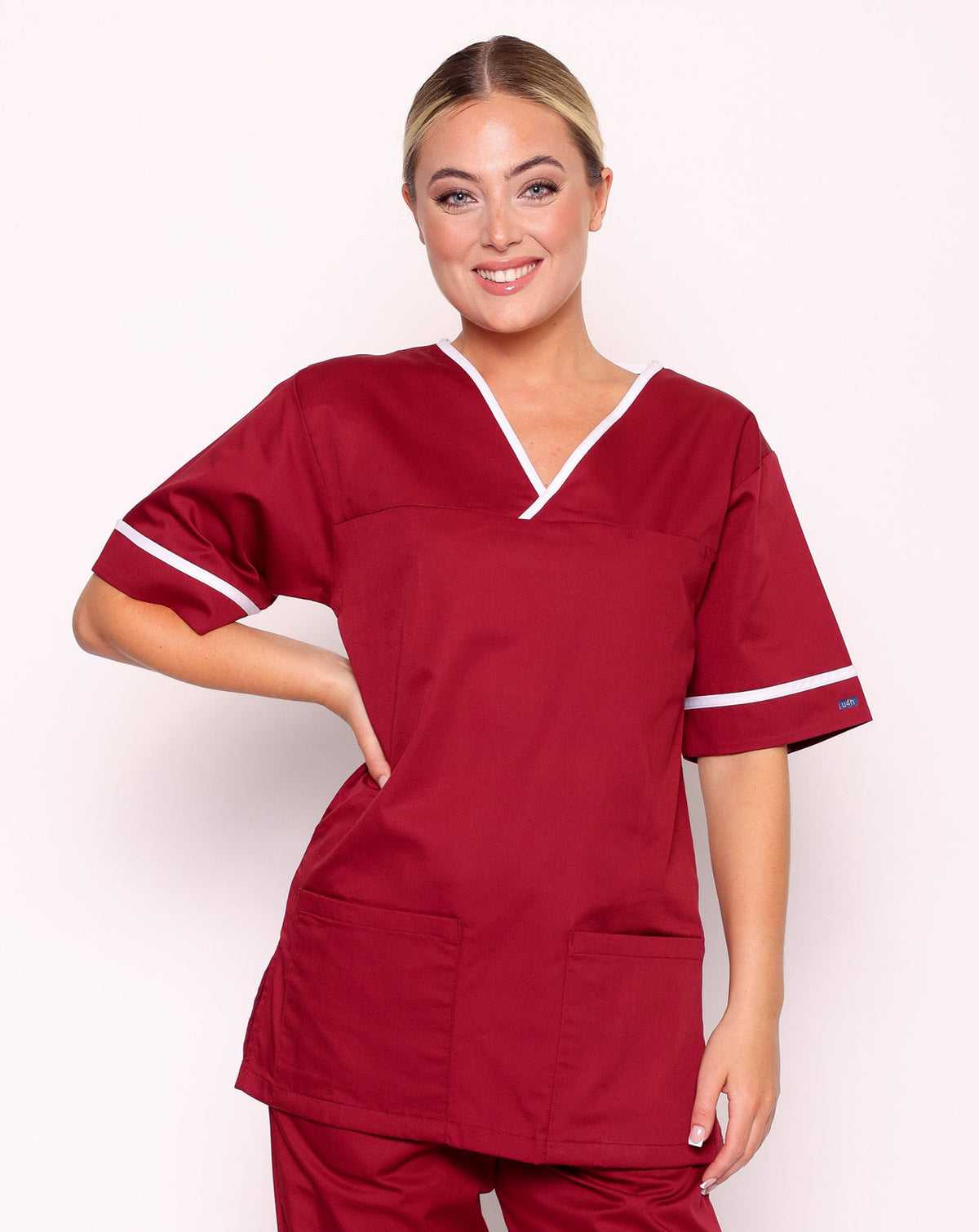 Casey Unisex Smart Scrub Tunic - Maroon / White