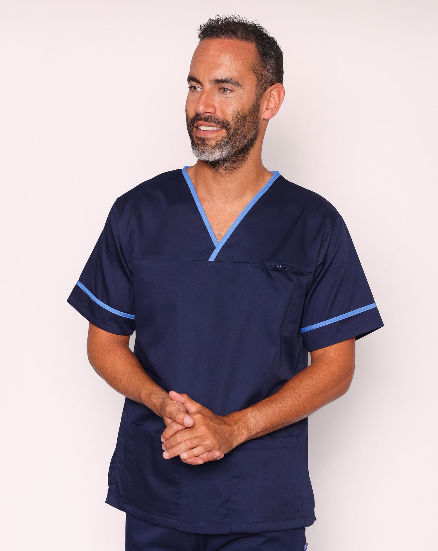 Casey Unisex Smart Scrub Tunic | Navy & Hospital Blue