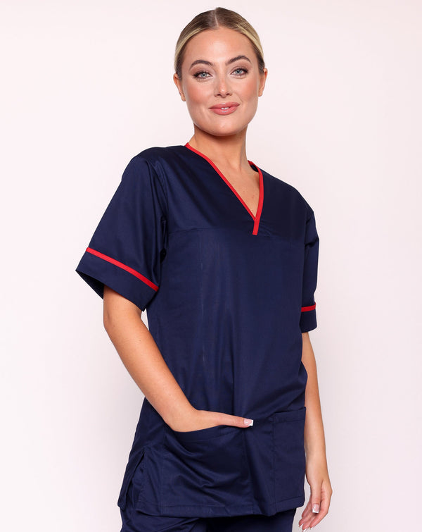 Casey Unisex Smart Scrub Tunic | Navy & Red