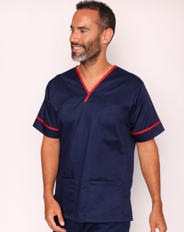 Casey Unisex Smart Scrub Tunic | Navy & Red