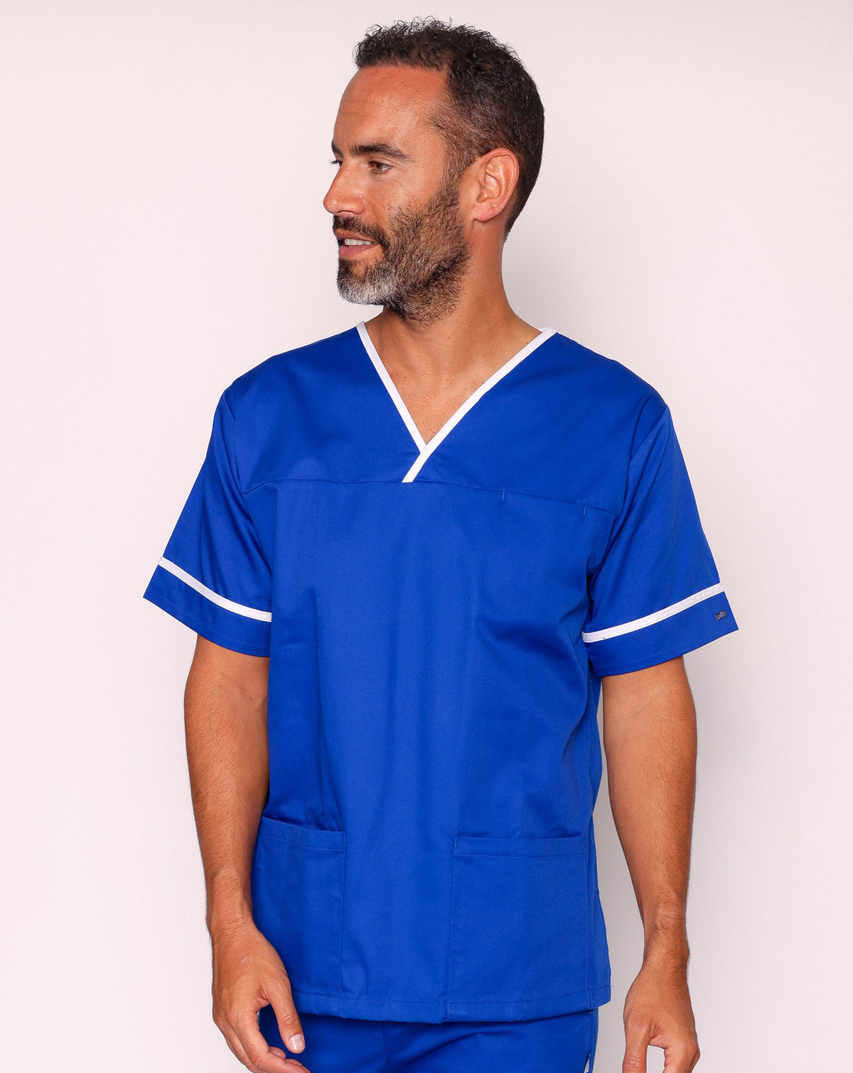 Casey Unisex Smart Scrub Tunic | Royal Blue & White