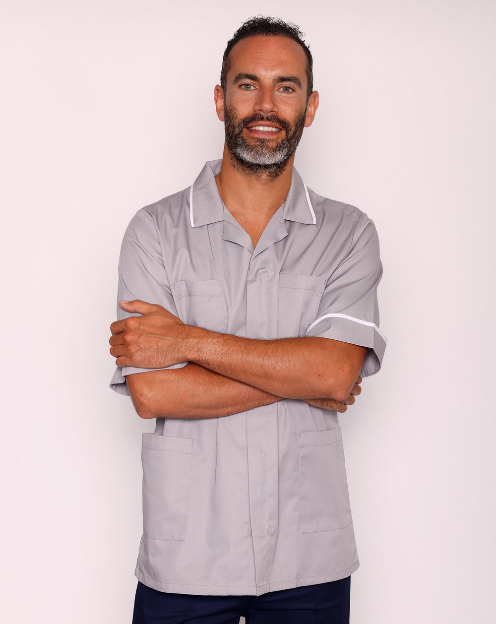 Drayford Men's Classic Healthcare Tunic | Grey & White