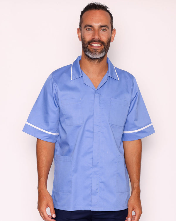 Drayford Men's Classic Healthcare Tunic | Metro Blue & White