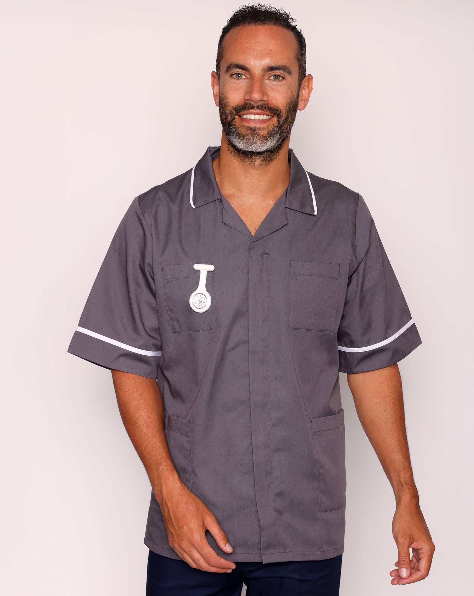 Drayford Men's Classic Healthcare Tunic - Storm Grey / White