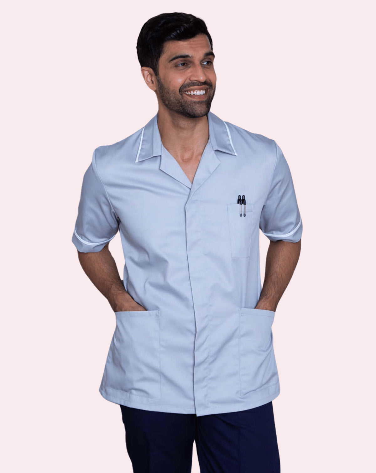 Globe Men's Classic Healthcare Tunic | Pale Blue & White